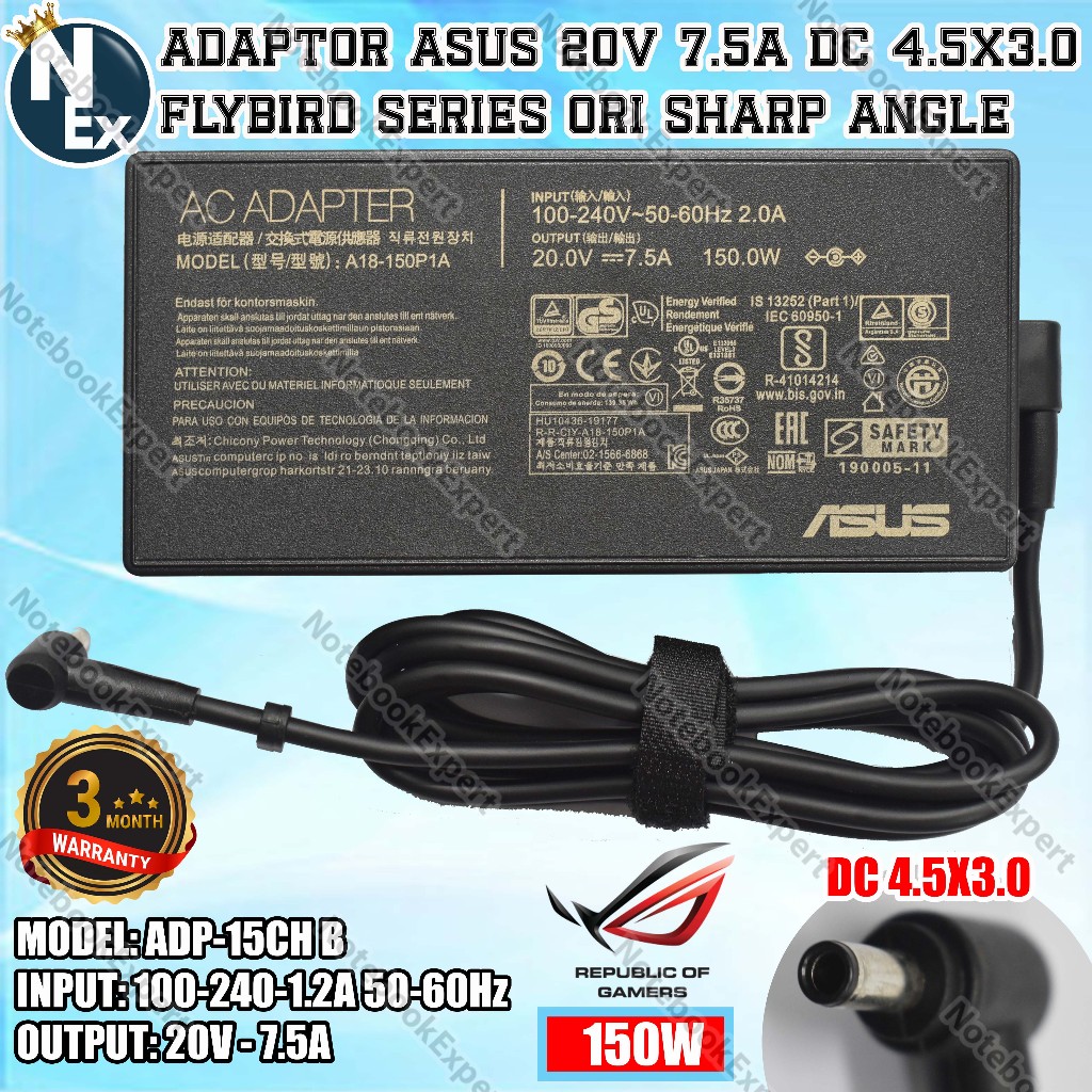 Jual ADAPTOR ASUS 20V 7.5A DC 4.5x3.0 FLYBIRD SERIES ORI SHARP ANGLE (SUDUT TAJAM) | Shopee ...