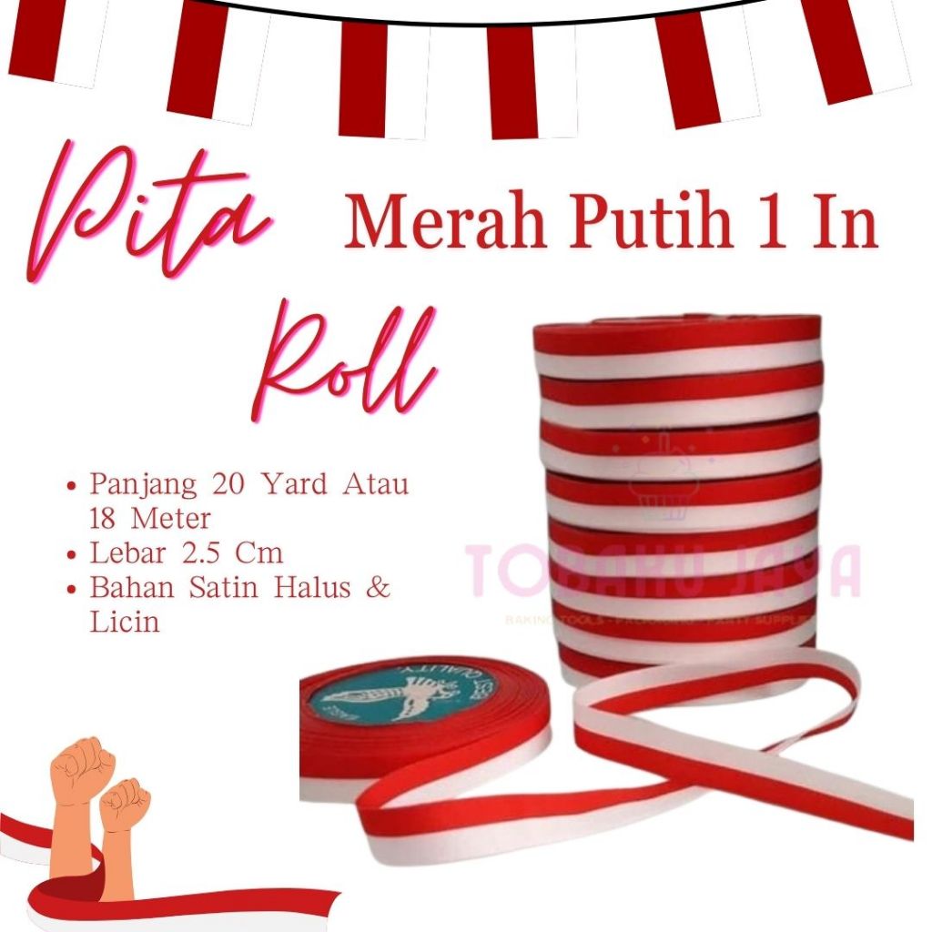 Jual Pita Satin Merah Putih 1 Inch - Pita Kain Satin Merah Putih - Pita ...