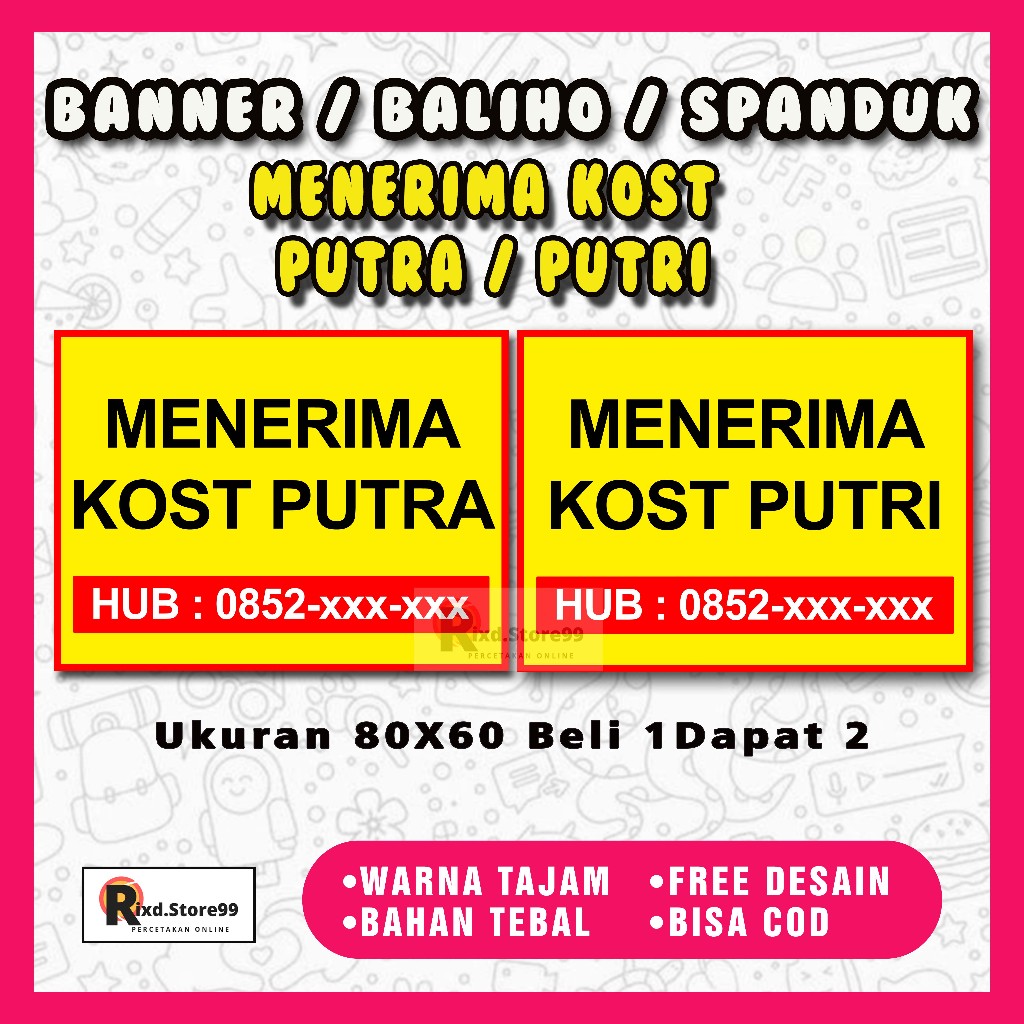 Jual BANNER MENERIMA KOST 80X60 SPANDUK BANNER BALIHO BENER | Shopee ...