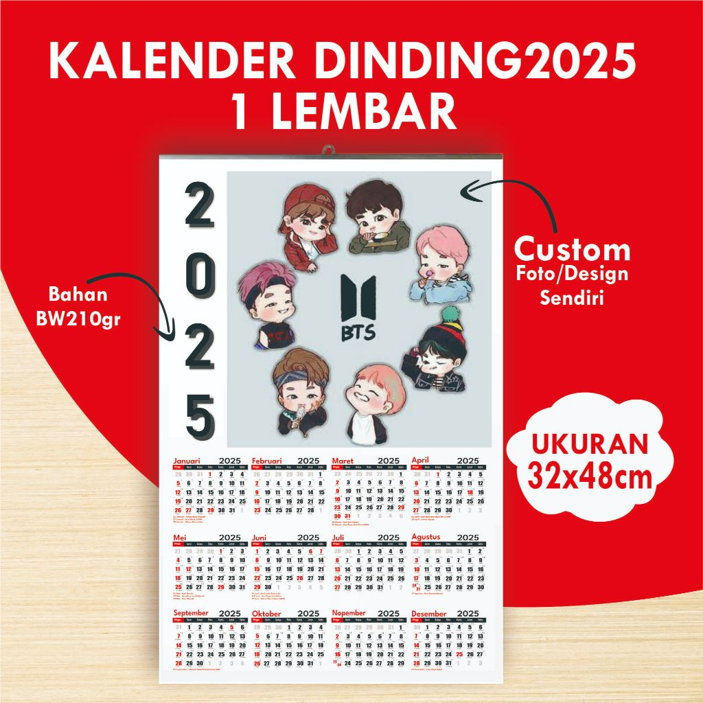 Jual KALENDER DINDING 2025 CUSTOM DESAIN FOTO KALENDER 1 LEMBAR 12 BULAN | Shopee Indonesia