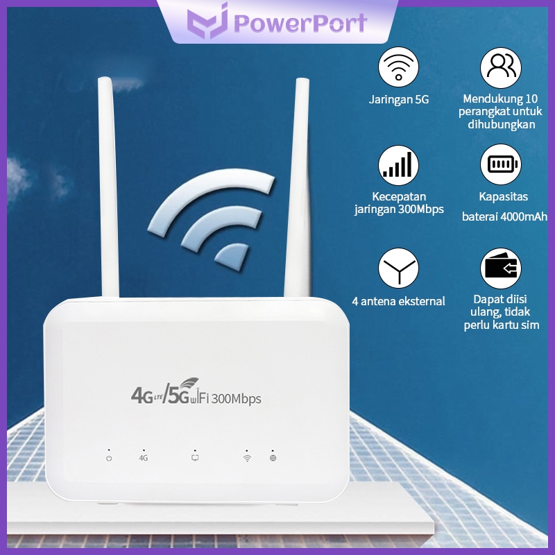 Jual Powerport Modem Wifi 5G Router 300Mbps 4 antena router rumah Wi-Fi ...