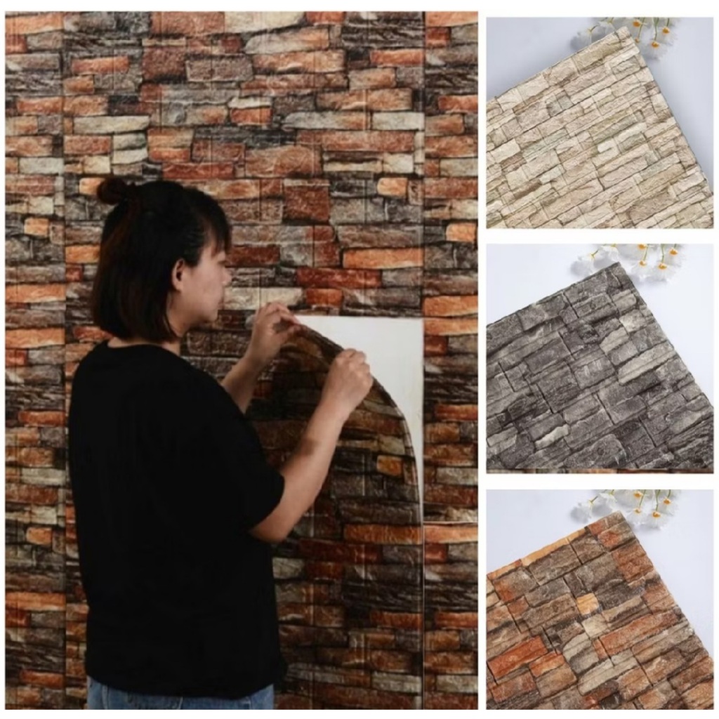 Jual Wallpaper Dinding 3D Bata Foam // Wallpaper Dinding 3D Motif Batu ...