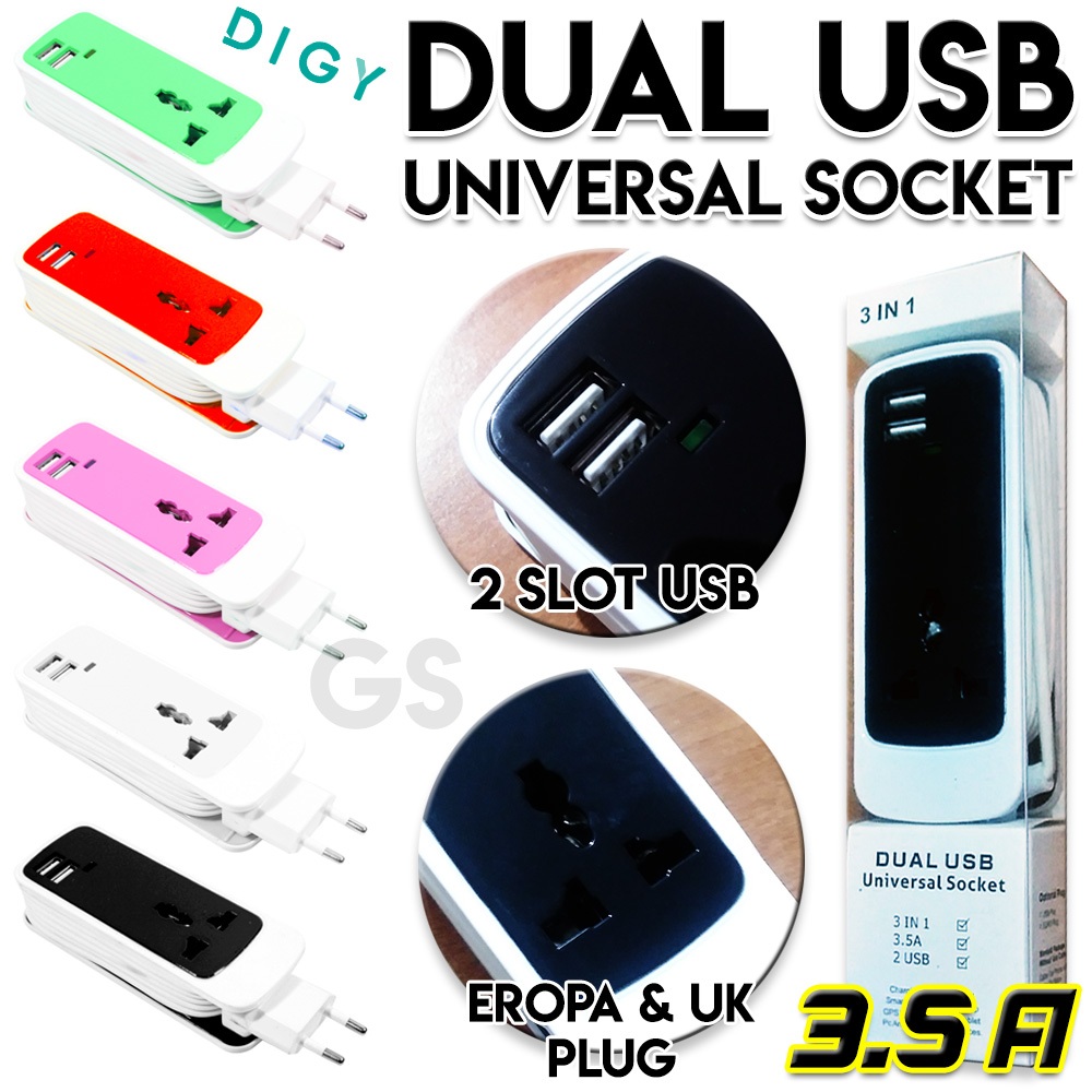 Jual CHARGER UNIVERSAL SOCKET 3,5 A 3 IN 1 TANPA DUS) | Shopee Indonesia