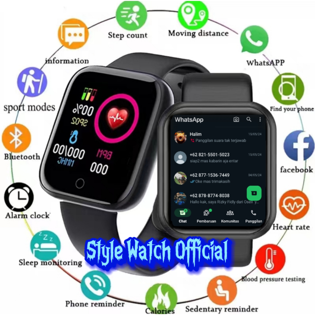 Jual Jam Tangan Hp Android Pria Wanita Smartwatch D20 Y68 FD68 Dz09 A1 U9 116Plus Jam Pintar LED ...