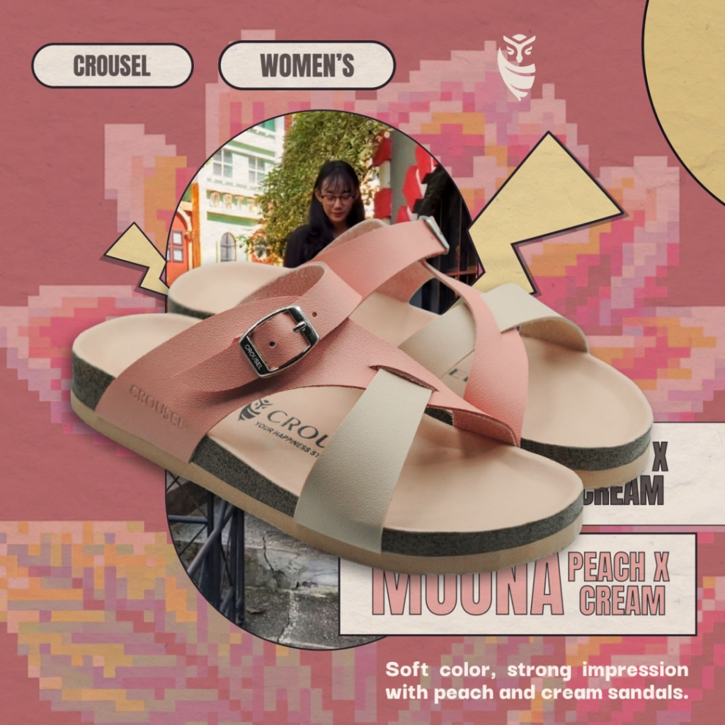 Jual Crousel Sandal Casual \ Women - Moona Peach x Cream | Shopee Indonesia