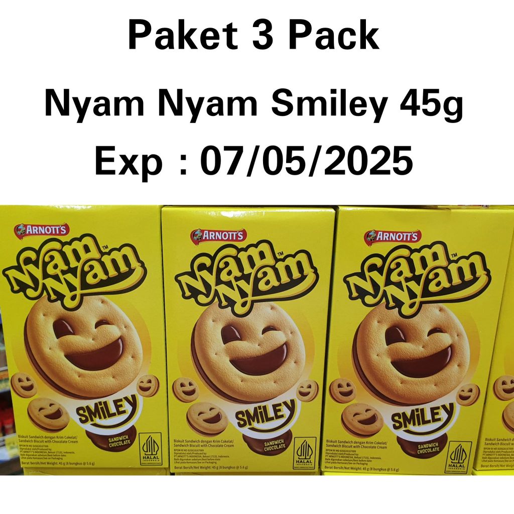 Jual PAKET 3 PACK Biskuit Nyam Nyam Smiley Chocolate 45g | Shopee Indonesia