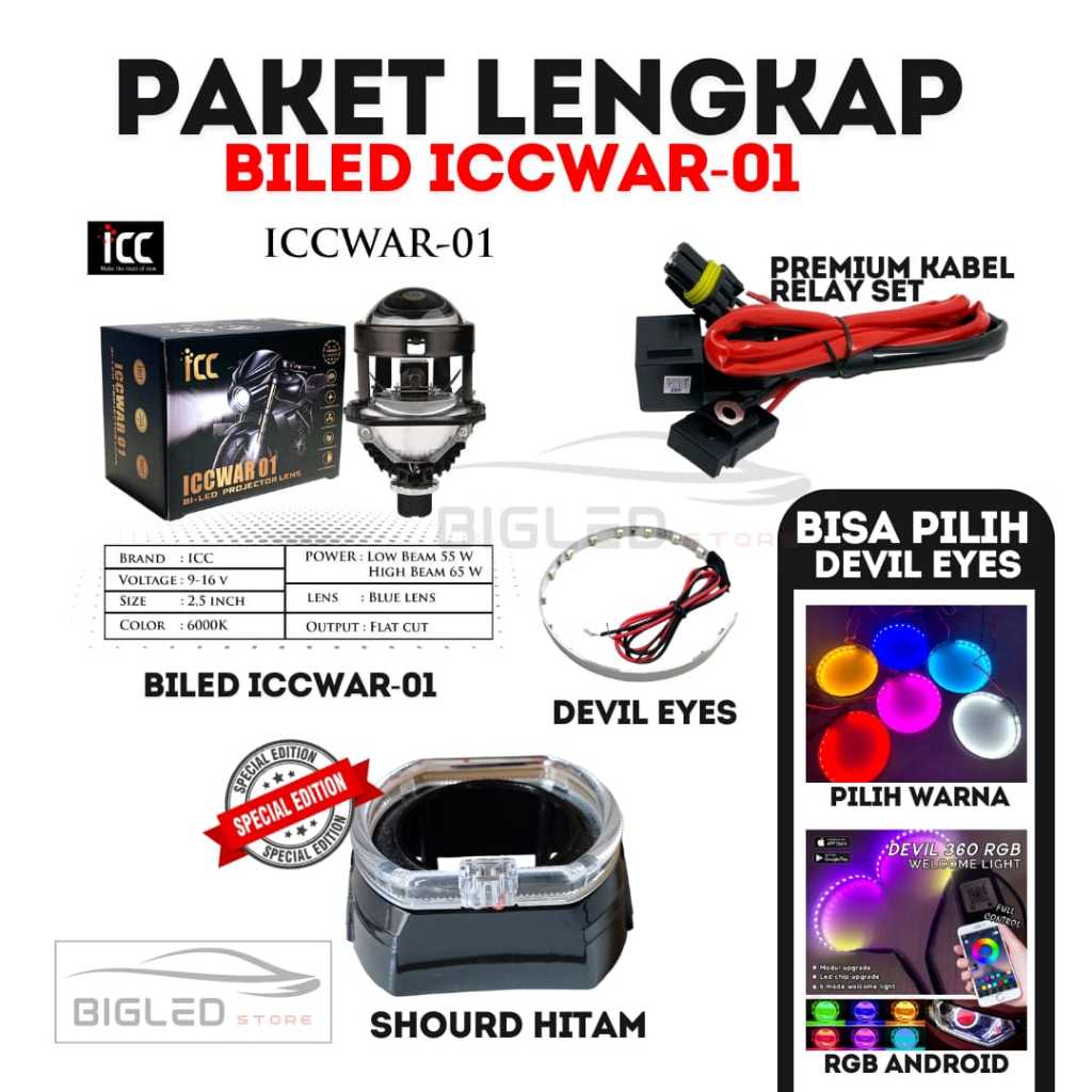 Jual Biled ICCWAR 01 Bluelens Flatcut 65 Watt GARANSI 1 TAHUN ICC WAR | Shopee Indonesia