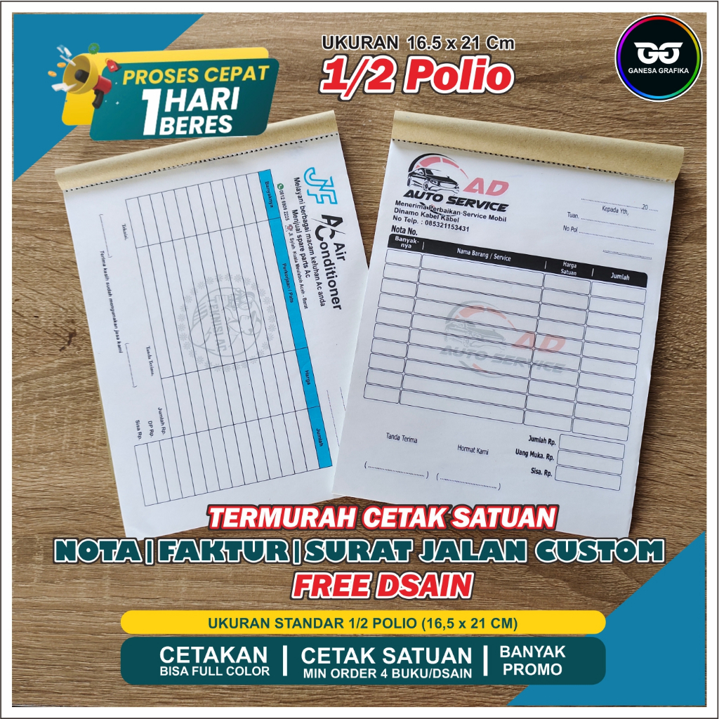 Jual CETAK NOTA SURTA JALAN CUSTOM UKURAN 1/2 POLIO 16 x 21 CM 1ply ...