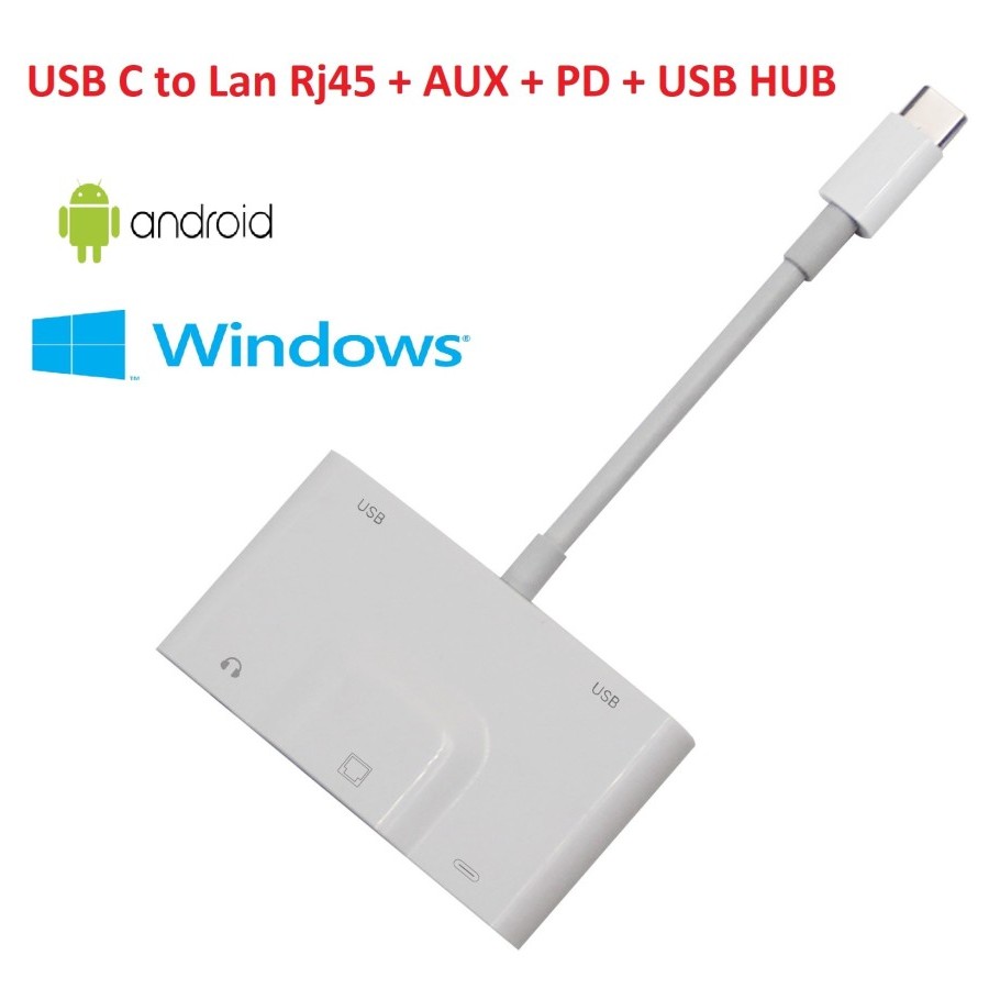 Jual USB C to LAN RJ45 AUX USB HUB 5in1 OTG Ethernet Adapter Konverter ...