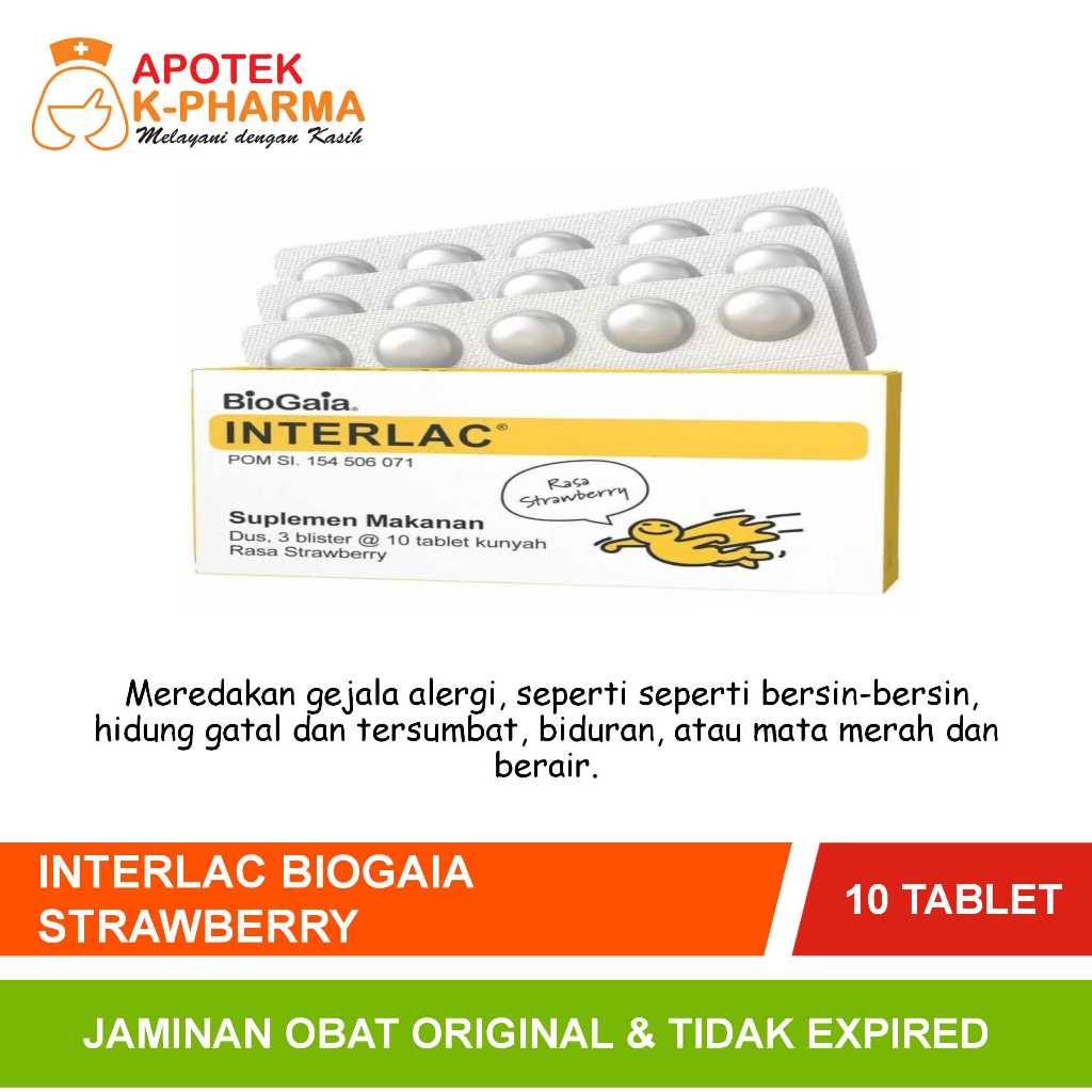 Jual Interlac Biogaia Rasa Strawberry Isi 10 Tablet Obat Original ...