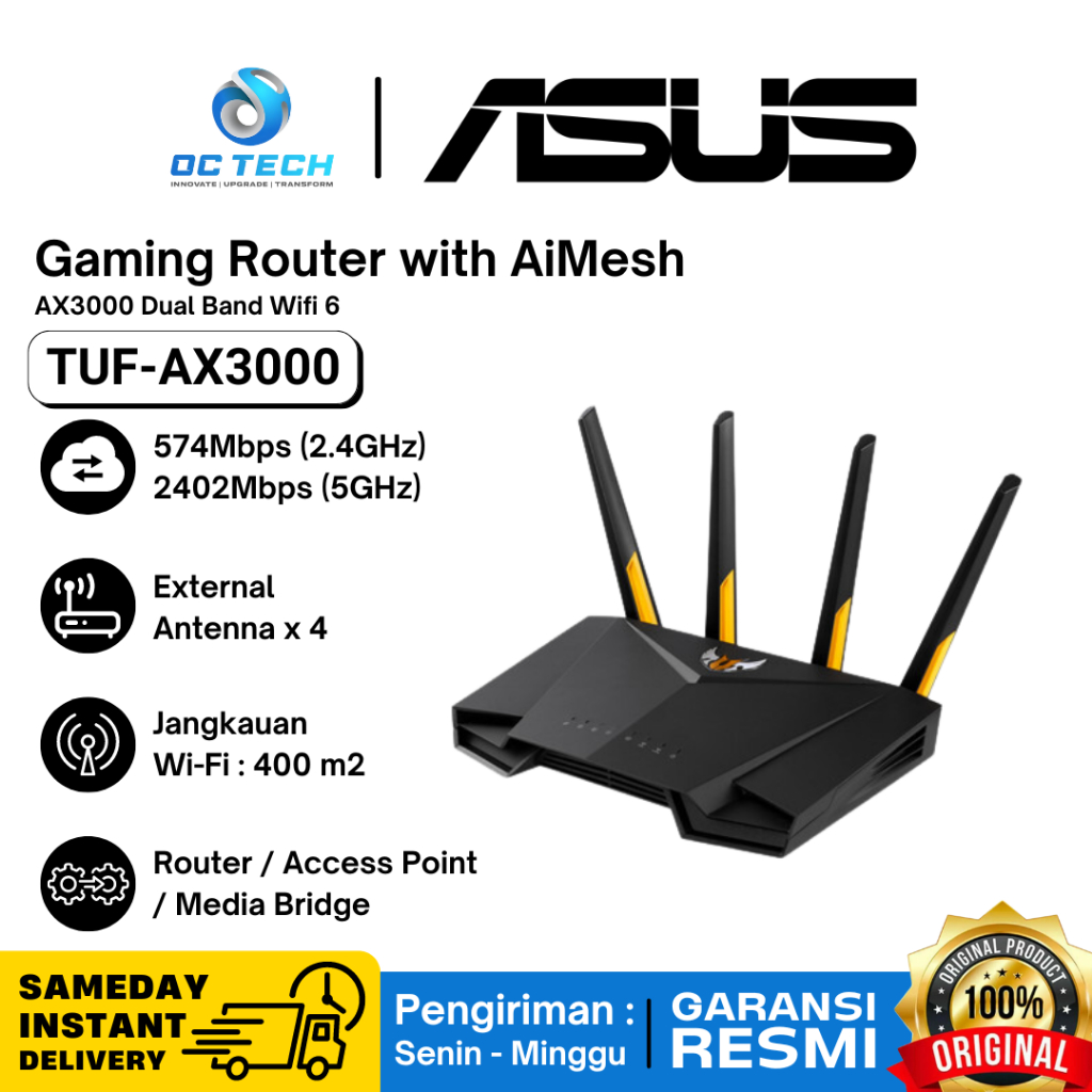 Jual ASUS TUF-AX3000 AX3000 Dual Band Wifi 6 Gaming Router AiMesh AX 3000 | Shopee Indonesia