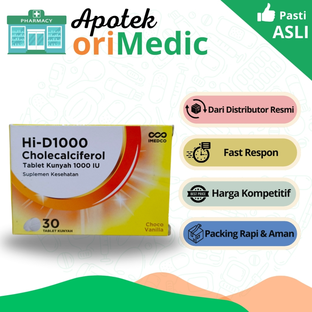 Jual Hi-D 1000 IU Vitamin D3 Tablet Kunyah Isi 30 | Shopee Indonesia
