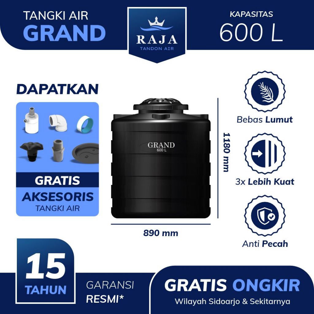 Jual Tangki Tandon Toren Air Grand 600 Liter Anti Lumut Free Ongkir ...
