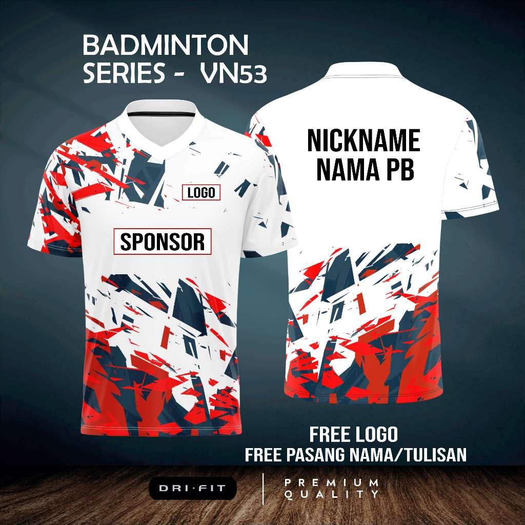 Jual JERSEY KAOS BADMINTON BULUTANGKIS PADEL VN53- BISA CUSTOM NAMA DAN LOGO | Shopee Indonesia