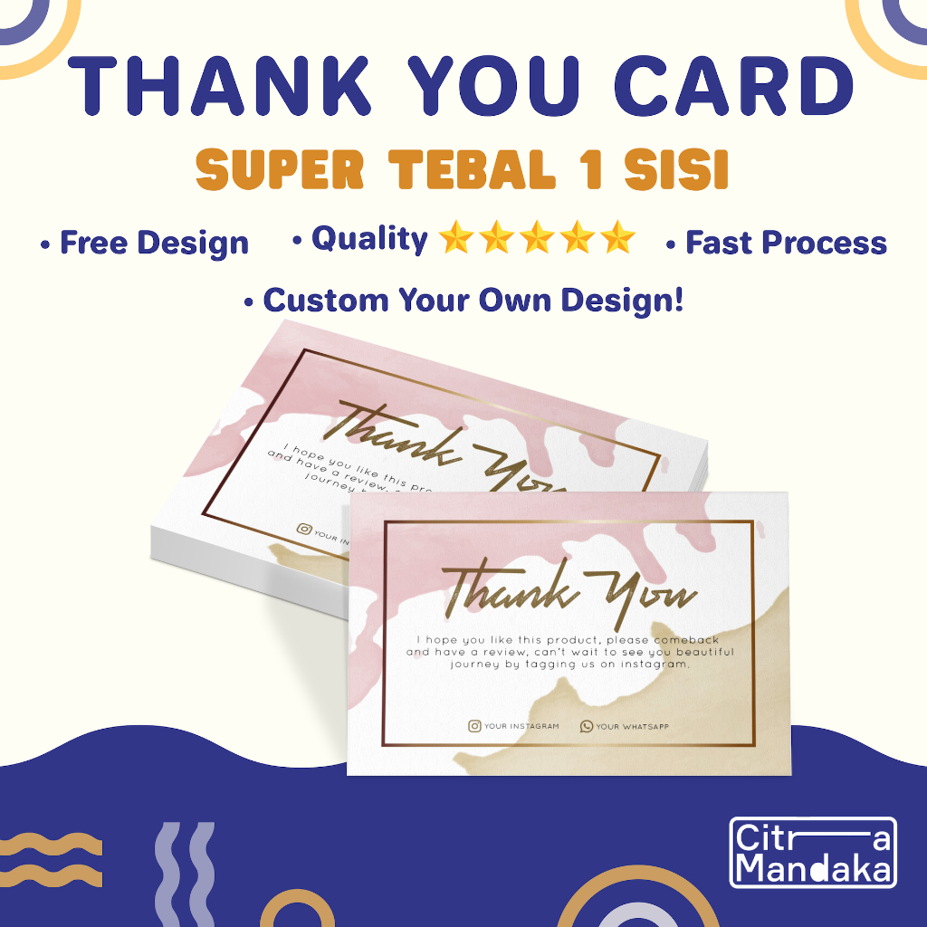 Jual Thank You Card Custom 1 Sisi Tebal | Cetak Kartu Ucapan Terima ...
