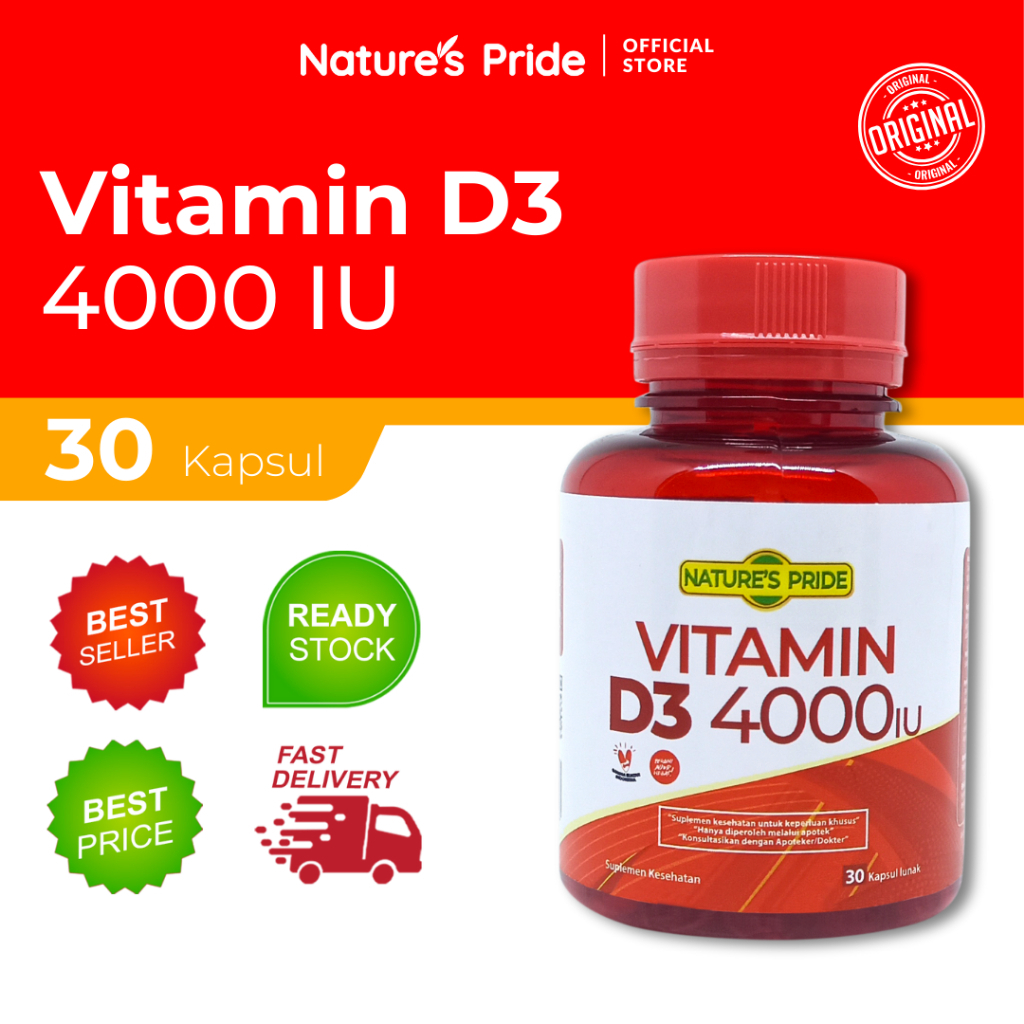 Jual NATURE'S PRIDE VITAMIN D3 4000 IU ISI 30 DAN 100 KAPSUL LUNAK | Shopee Indonesia