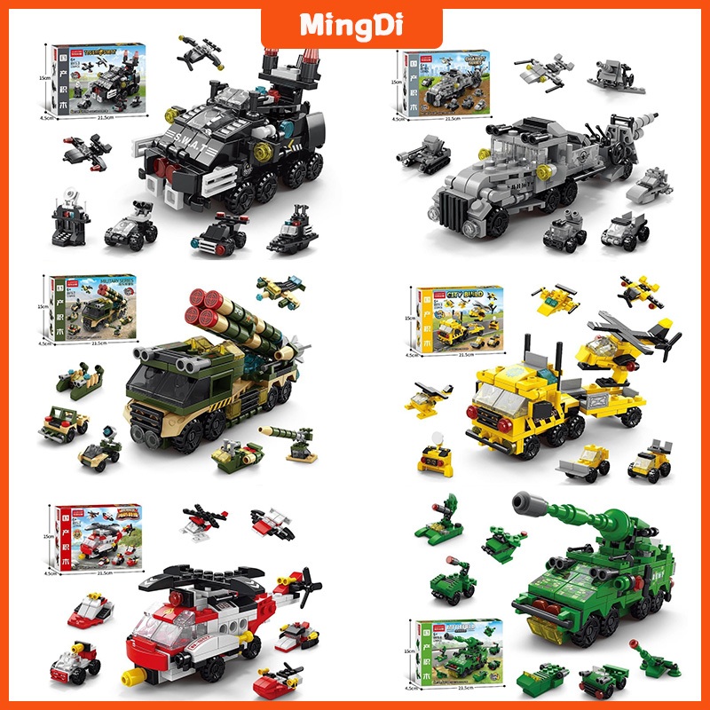 Jual MINGDI 6 in 1 Mainan Balok Mobil Block Tank Helikopter Kapal ...