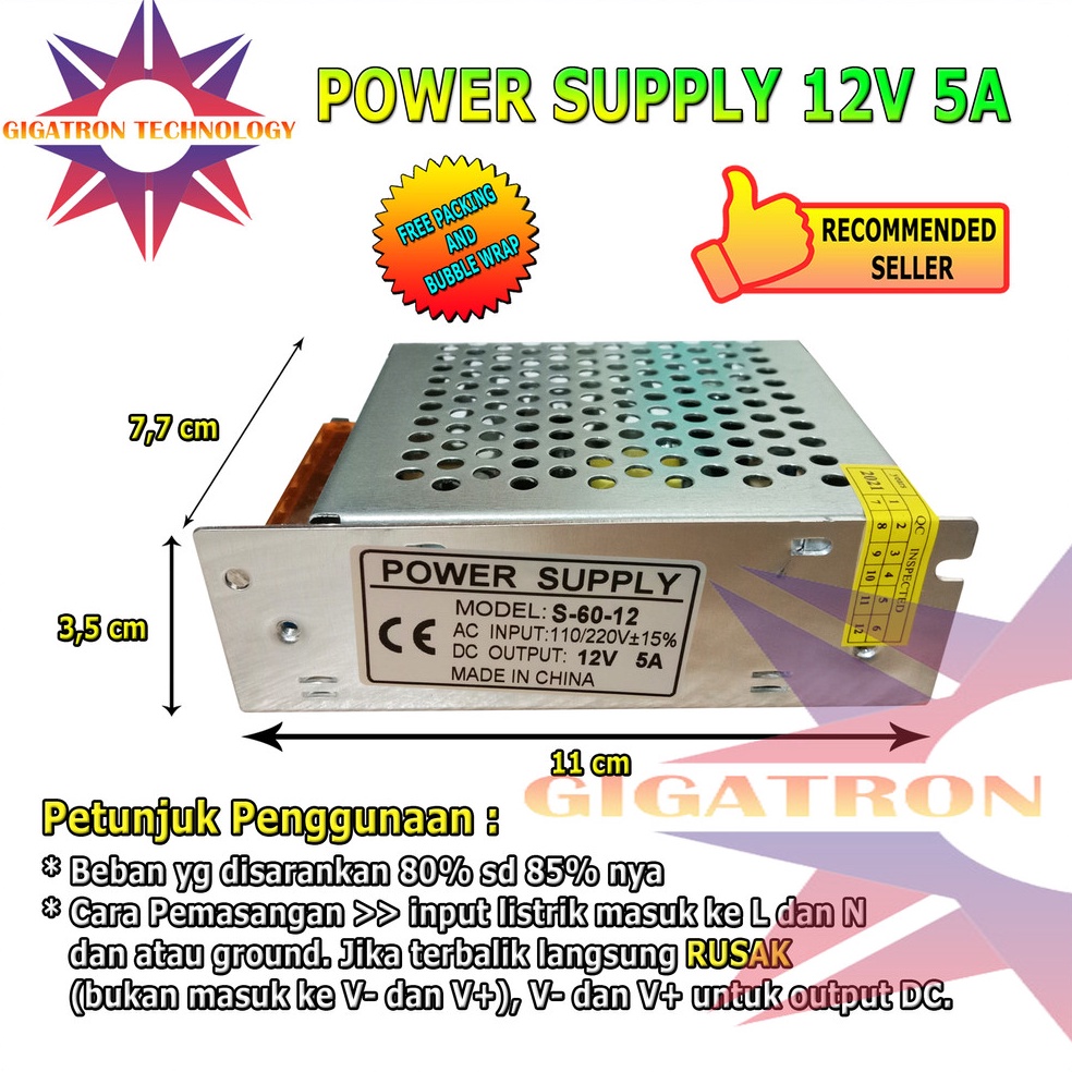 Jual KODE P28S Power Supply Adaptor Switching 12V 5A Body Jaring Trafo Power Supply PSU 12 Volt ...