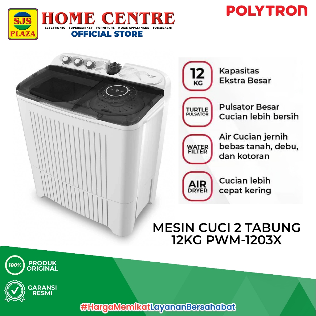 Jual Mesin cuci POLYTRON Primadona Giant 2 tabung 12 Kg PWM 1203X ...