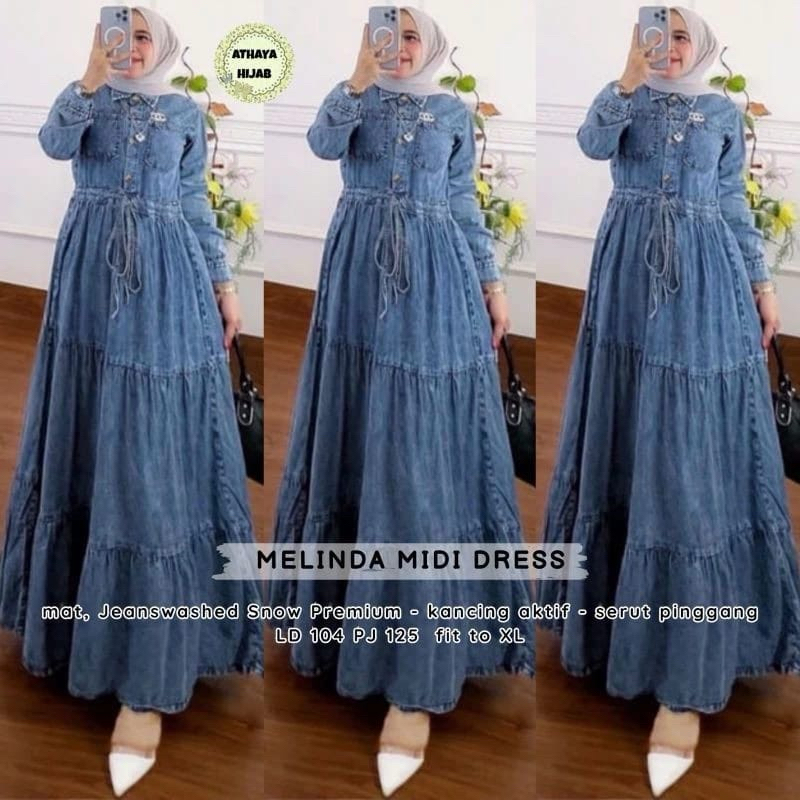 Jual Cod Baju Gamis Jeans Wash Premium Melinda Dress Jeans Wanita Jumbo ...