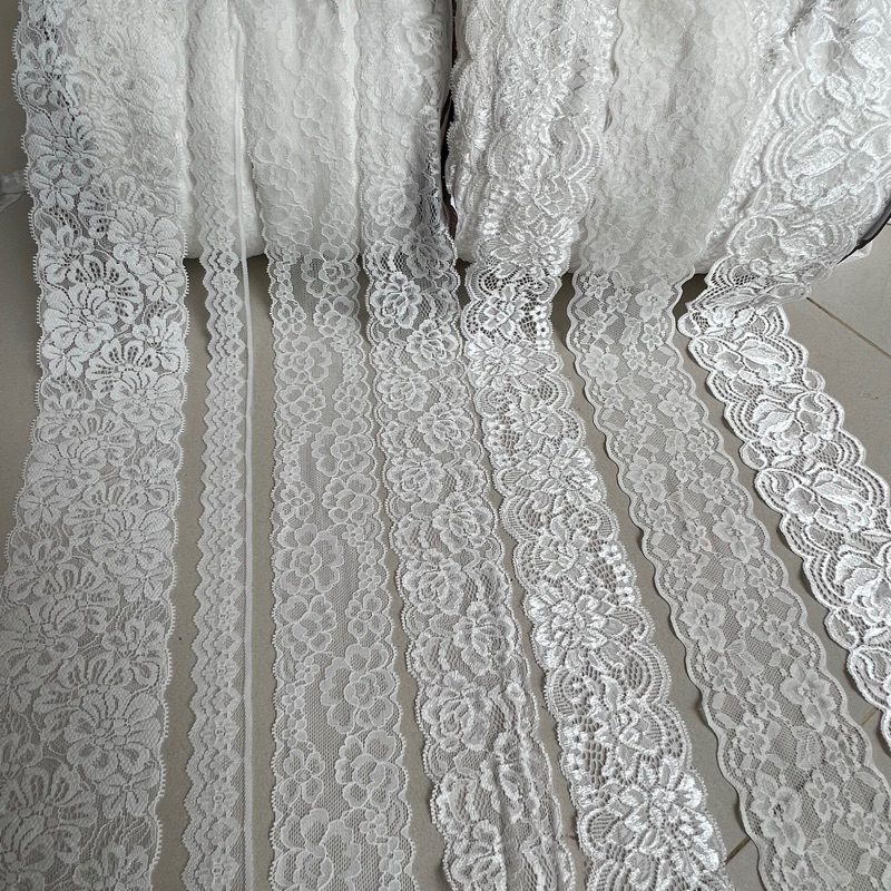 Jual renda Stretch renda elastis broken white harga permeter | Shopee ...