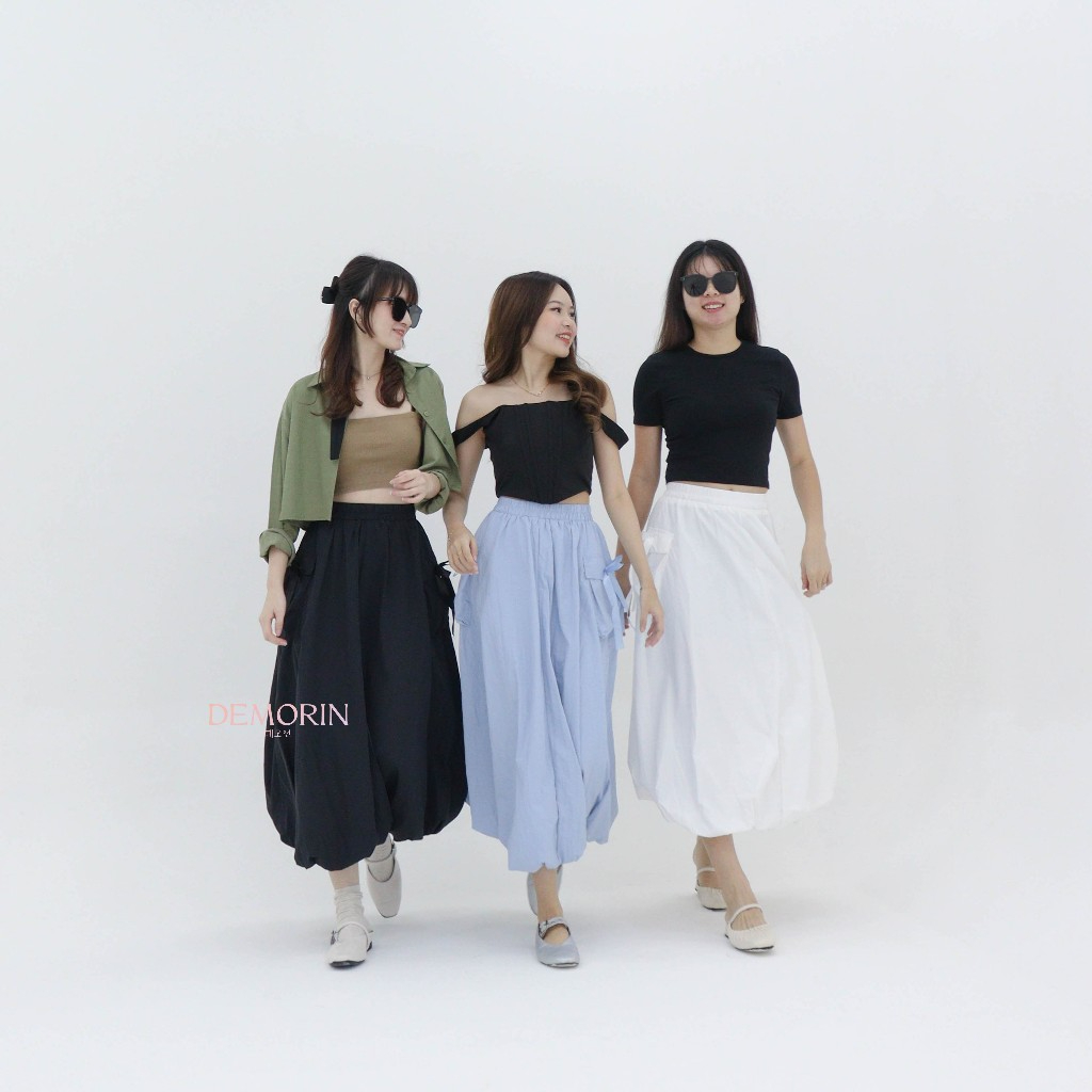 Jual DEMORIN|Rok Midi Balon Wanita Flowy Fit Bahan Ringan Model Korea ...