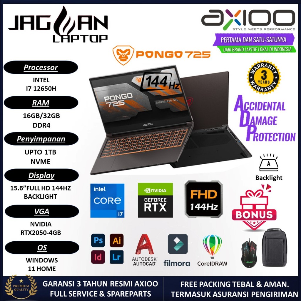 Jual Laptop Gaming Axioo Pongo 750 Intel i7 13620H 16GB 1TB RTX4050-6GB ...