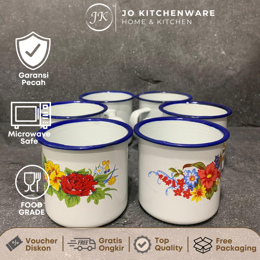 Jual Mug 6 enamel motif bunga diameter 6cm / gelas mug unik SET 6 PCS ...