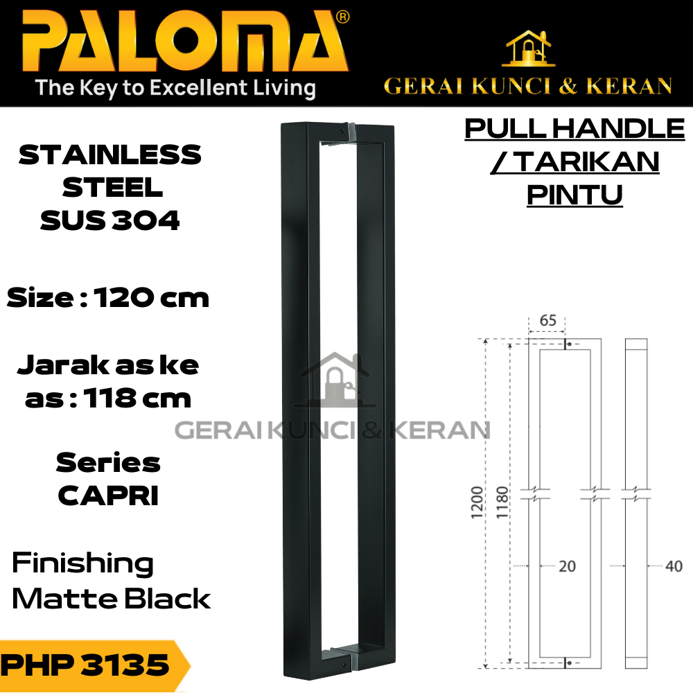 Jual PALOMA PHP 3135 CAPRI PULL HANDLE TARIKAN PINTU 120CM HITAM BLACK ...