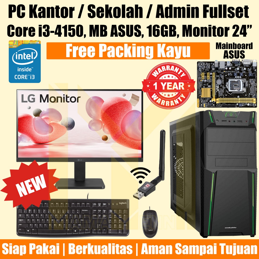 Jual PC Rakitan Kantor Core i3 4150 MB ASUS RAM 16GB / Paket Komputer/CPU Sekolah/Office/Admin ...