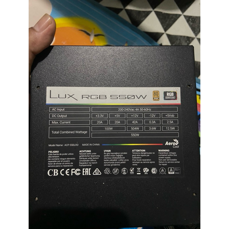 Jual Power Supply PSU Aero Cool LUX 550w 80+ Bronze RGB second TANGAN ...