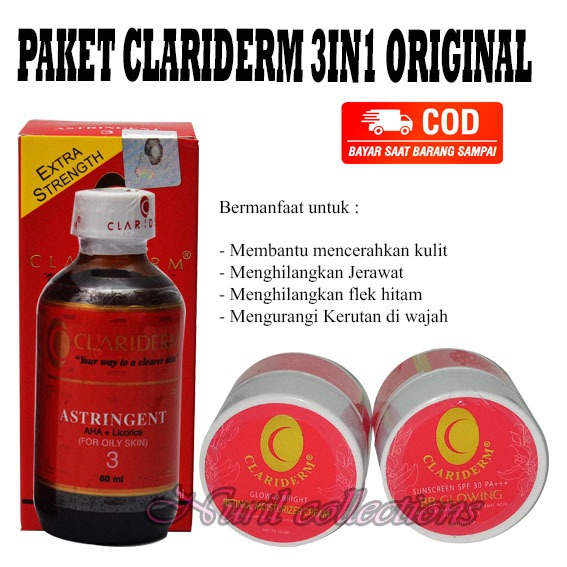 Jual PAKET CLARIDERM 3IN1- TONER CLARIDERM 60ML - BB GLOWING SUNSCREEN ...