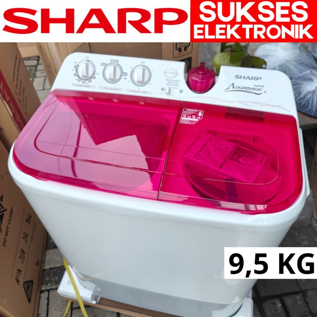 Jual MESIN CUCI SHARP 2 TABUNG 9,5KG AQUA MAGIC ES-T95CR / WASH MACHINE 9KG 9 KILO 9 KG ES T95CR ...
