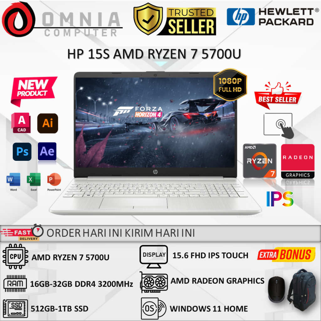 Jual Laptop Gaming Hp 15 Amd Ryzen 7 5700u 16gb 1tb Ssd Fhd Touch ...