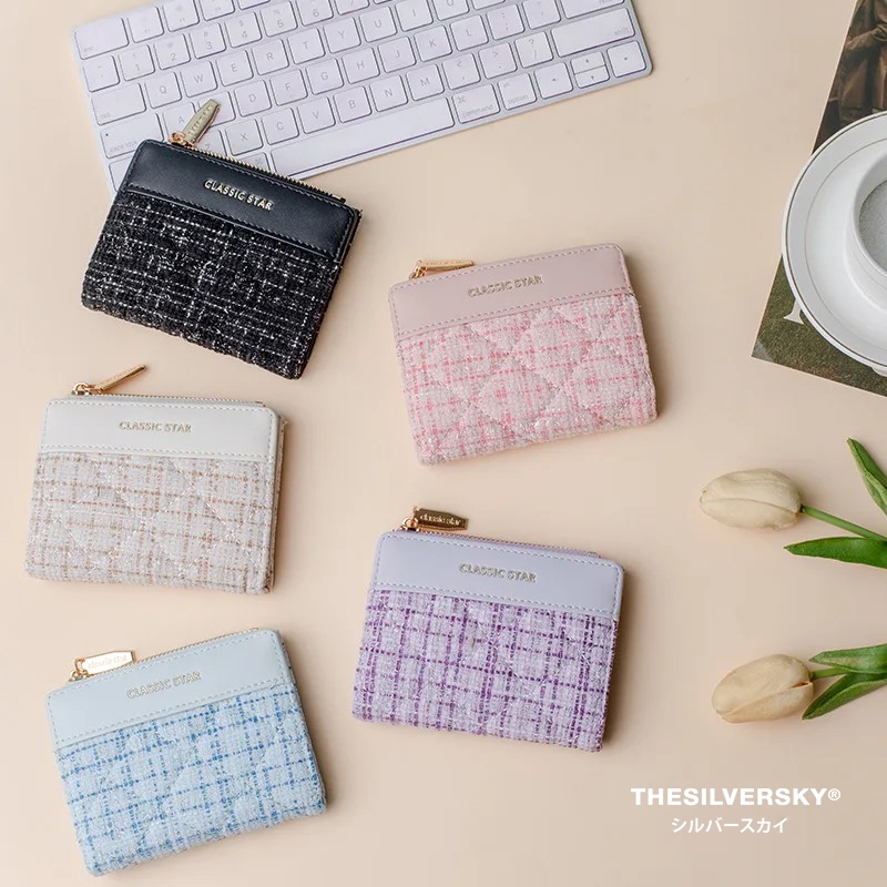 Jual Thesilversky Star Tweed Wallet Classic Premium Dompet Wanita Card ...