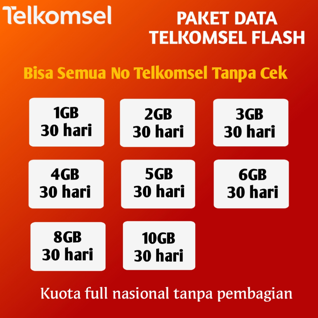 Jual PAKET DATA TELKOMSEL FLASH FULL NASIONAL 24 JAM PROMO MURAH ...