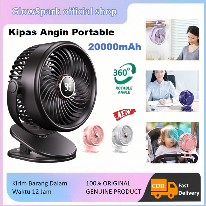 Jual 20000mAh Kipas Angin USB Clip Mini Fan Rotating 360° Kipas Angin ...