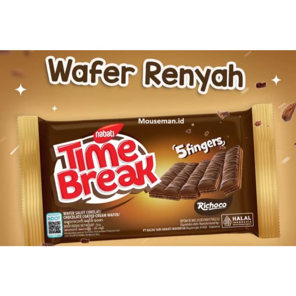 Jual Nabati Time Break TOP COATED WAFER 5 fingers Richoco Wafer Salut Cokelat / Chocolate Coated ...
