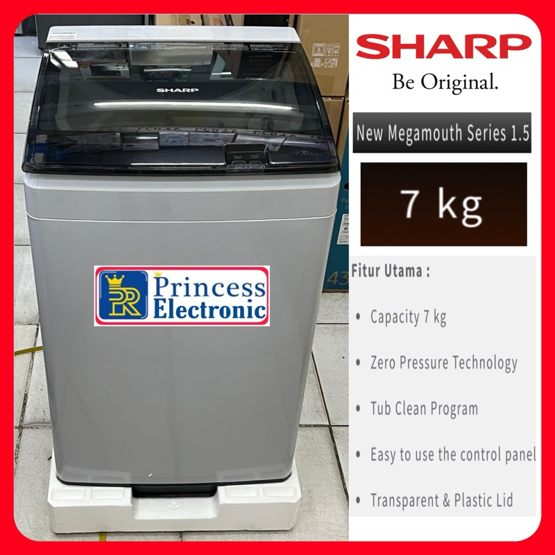 Jual Mesin cuci Sharp 7 kg ES M 7000 P GG 1 tabung Top loading | Shopee Indonesia