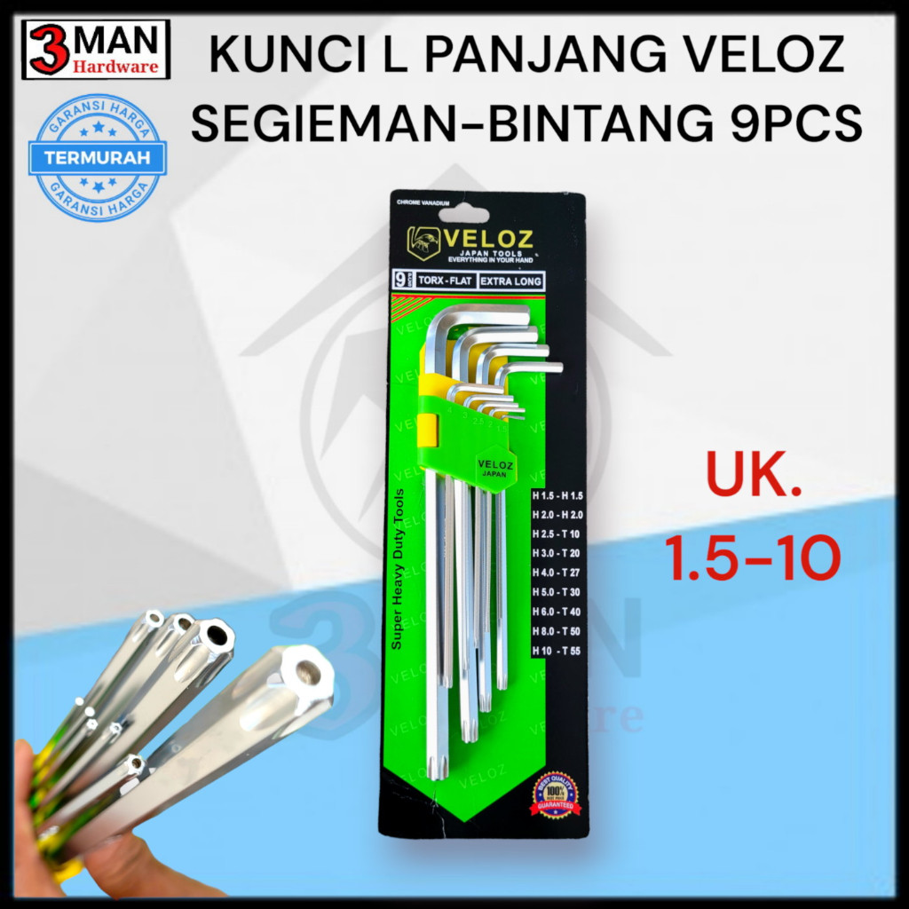 Jual Kunci L VELOZ Kombinasi Segienam-Bintang 9 pcs Extra Long Original ...