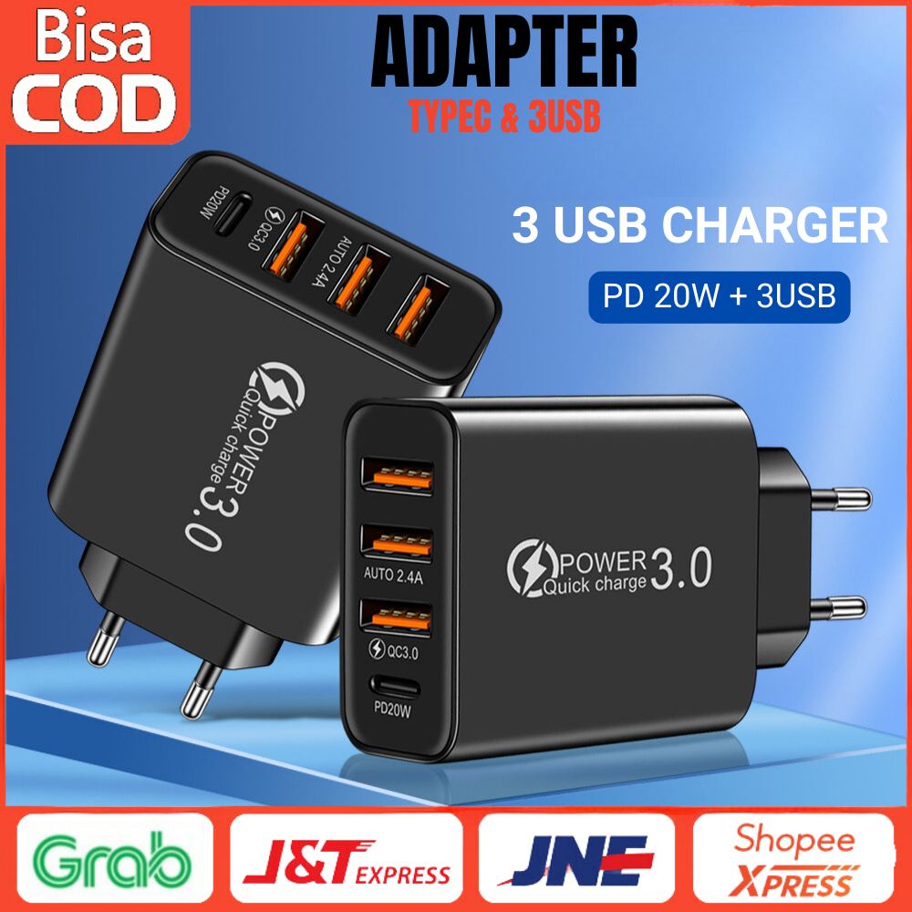 Jual Adapter Charger USB Travel Charger Quick Charging Type C 2PD+3USB Kepala Charger PD 20W+QC3 ...