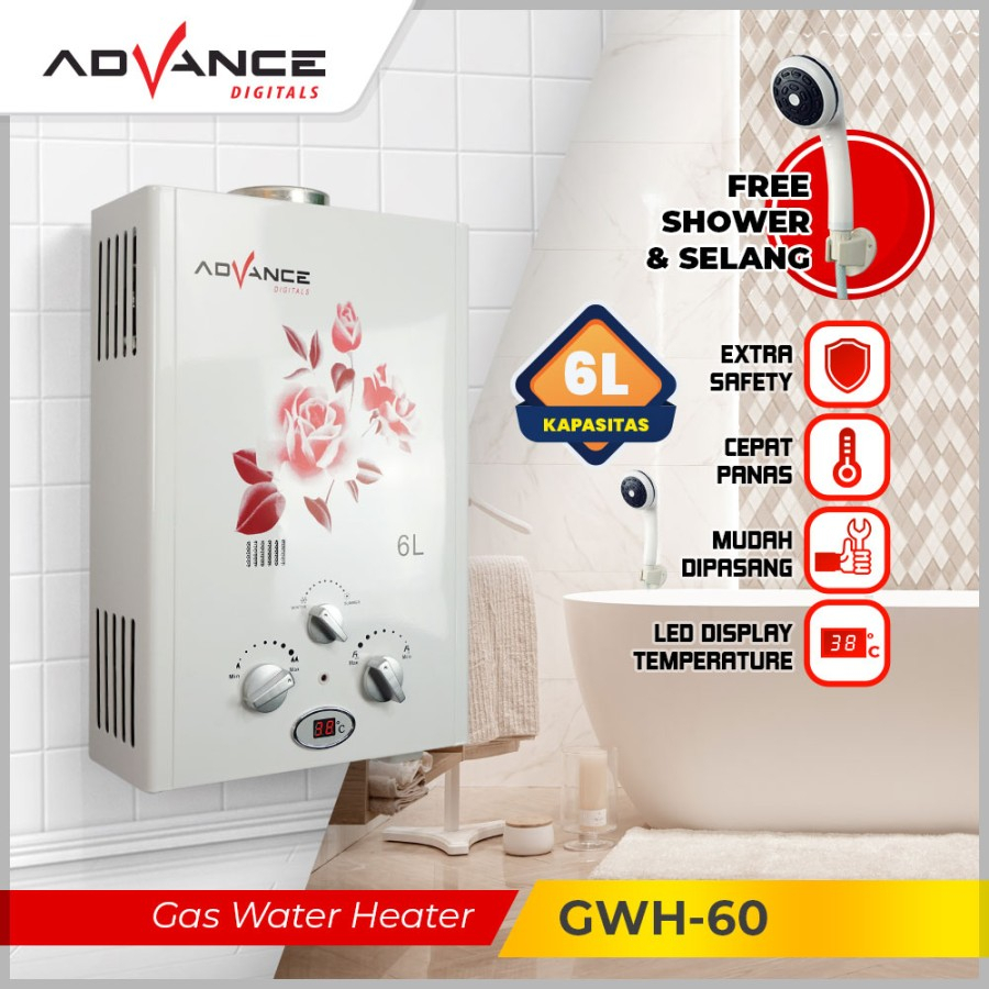 Jual Water Heater Advance GWH 50 GWH 60 6L PEMANAS AIR GAS DIGITAL DAN OTOMATIS / Gas Water ...