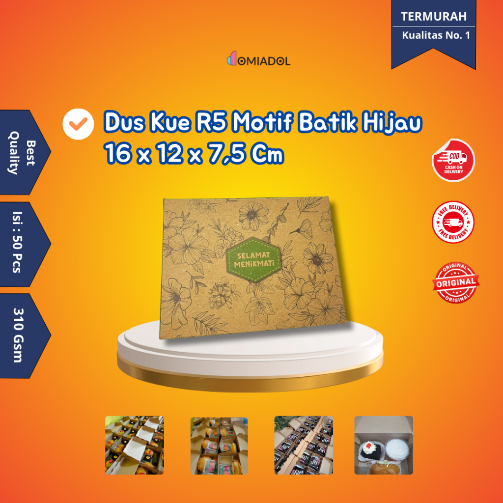 Jual (50 Pcs) Box Dus Kue R5 Motif Batik Hijau Premium - Ukuran 16x12x7 ...