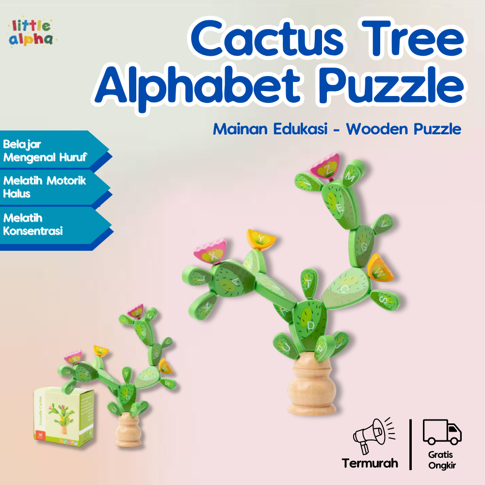 Jual LITTLE ALPHA Cactus Tree Alphabet Puzzle - Wooden Puzzle - Mainan ...