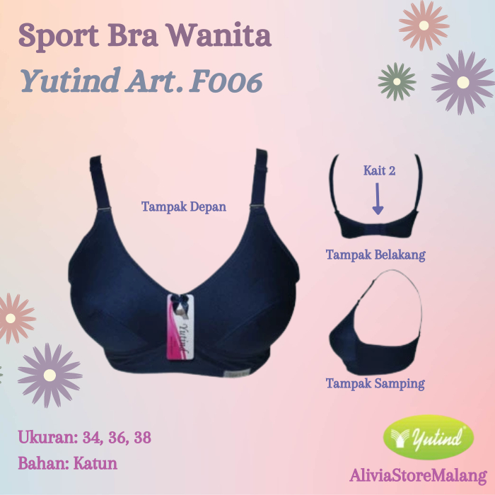 Jual Bra Yutind F006 | Sport Bra BH Basic Perempuan Wanita Tanpa Kawat Busa Tipis Bahan Katun ...