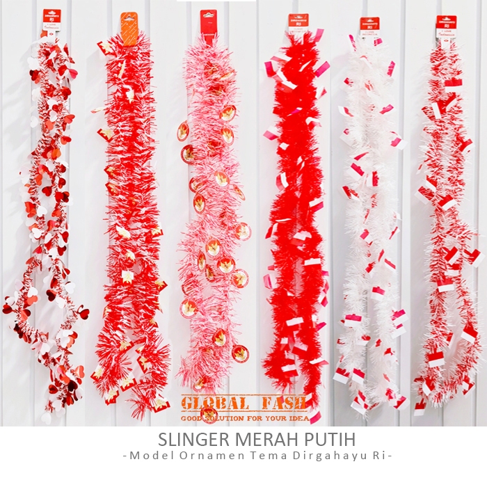 Jual Slinger merah putih ornament dirgahayu ri / slinger tinsel hiasan ...