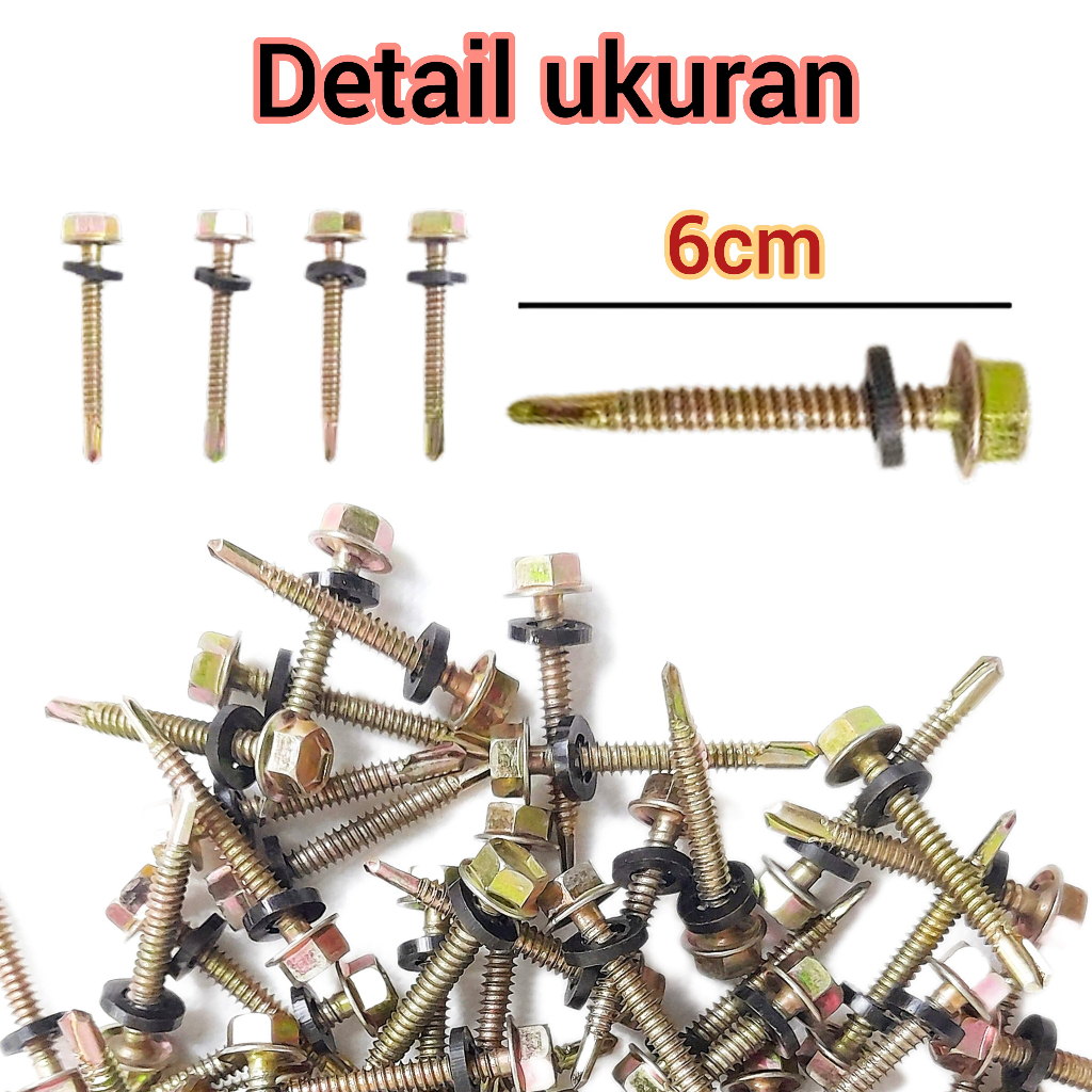 Jual Baut Roofing Kuning 12 x 60 Sekrup Skrup Baja Ringan Ruping Baja ...
