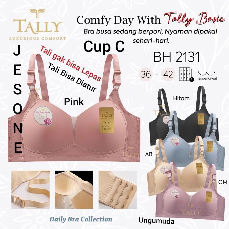 Jual TALLY 2131 Bra BH Tanpa Kawat Busa Tipis Bahan Katun Premium Cup C Kait 3 sz 36 - 42 ...