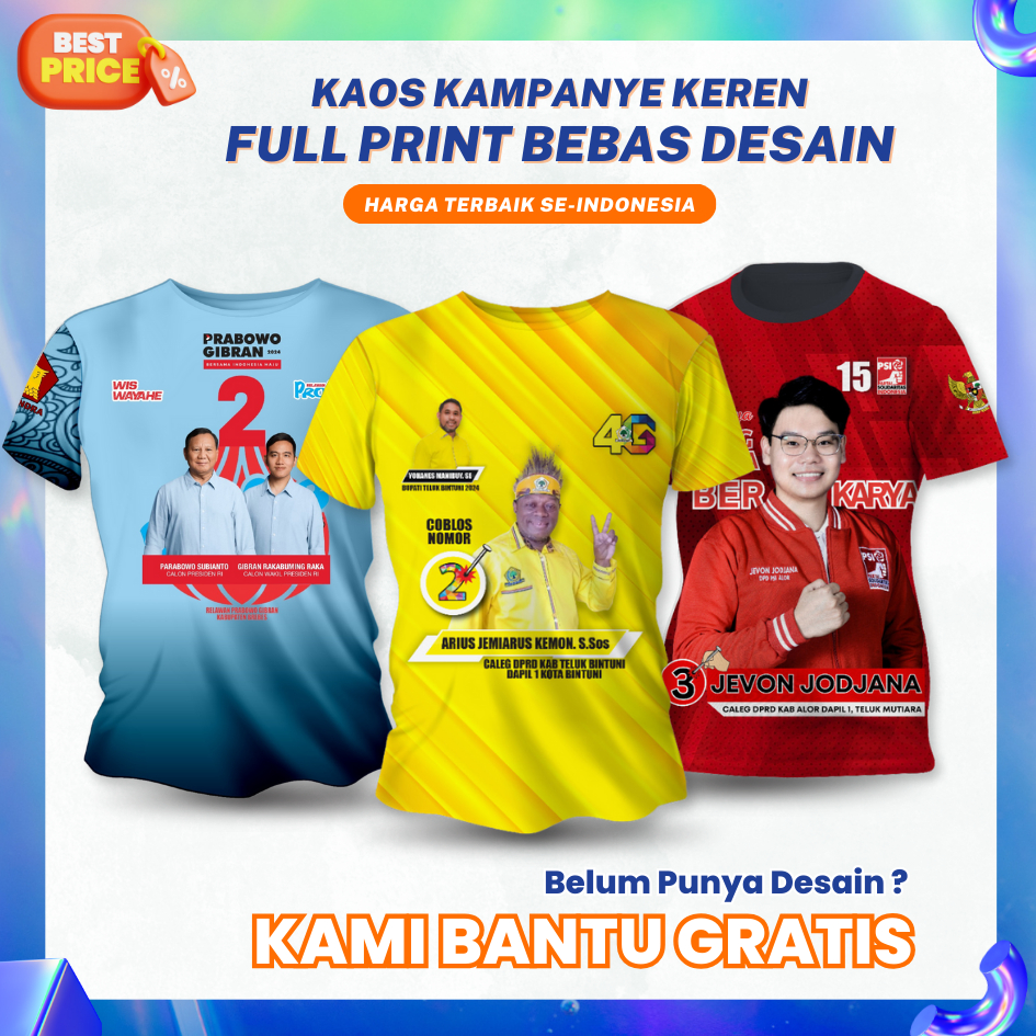 Jual KAOS PARTAI MURAH CUSTOM FULL PRINT BEBAS DESAIN BAHAN HYGET KAOS ...