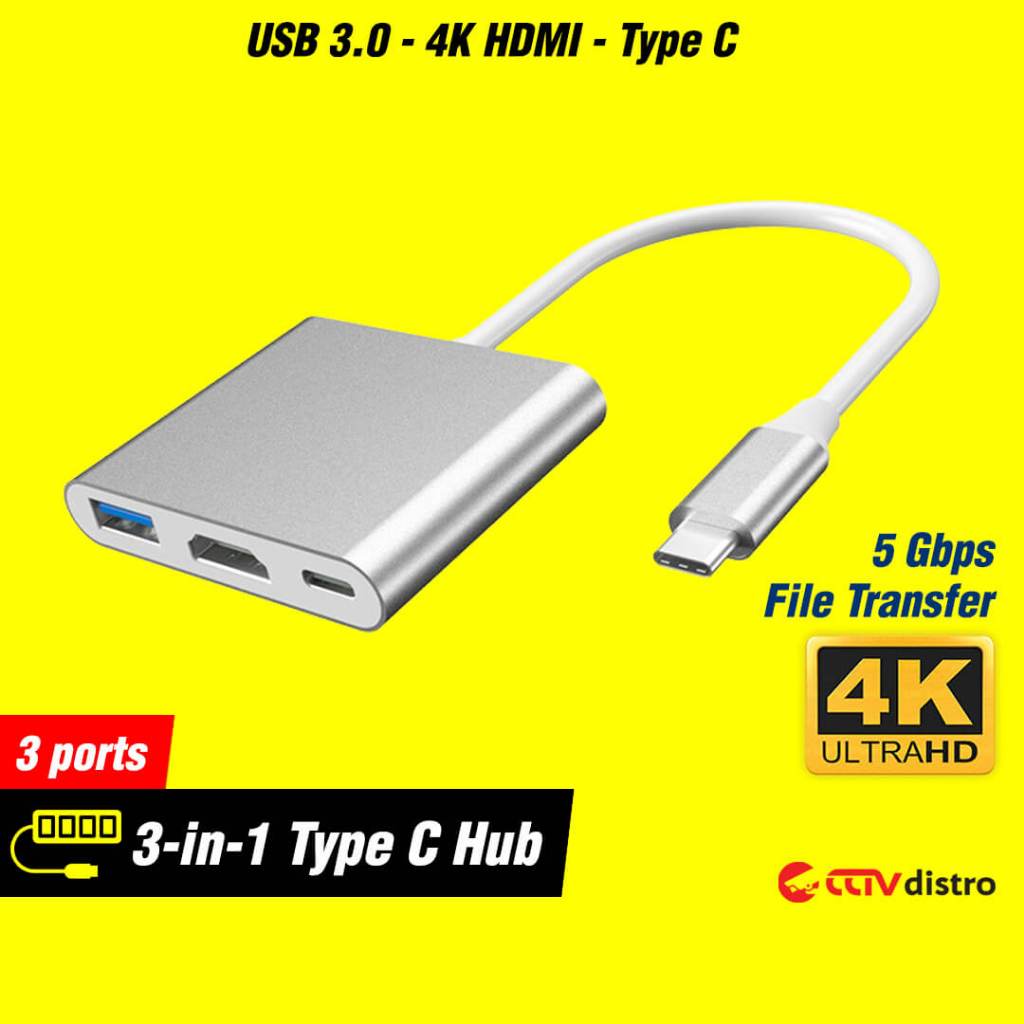 Jual Hub 3 in 1 Type C to HDMI 4K Converter / Kabel Adapter Type C ke ...